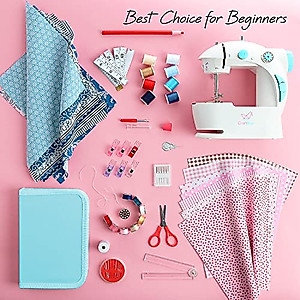 Mini Sewing Machine for Beginners, 122 Piece Kids Sewing Machine Ages 8-12 with Sewing Kit for Kids Ages 8-12, Portable Sewing Machines for Kids, Beginner Sewing Machine Kit, DIY Sewing Book & More