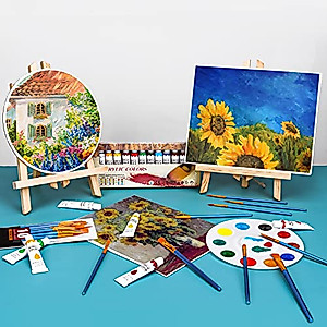 ESRICH Acrylic Paint Canvas Set,52 Piece Professional Painting Supplies Kit with 2 Wood Easel,2 * 12Colors,2 * 10 Brushes,Circular Canvas Etc,Premium Paint Kit for Kids,Students, Artists and Beginner