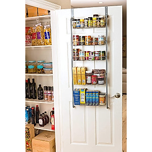 Bee Home Over the Cabinet Pantry Door or Wall Mounted Heavy Duty Metal Basket Organizer Storage Rack for Kitchen, Bathroom, Office, Toy Room includes hooks for over the door or wall mounting (5 Tier)