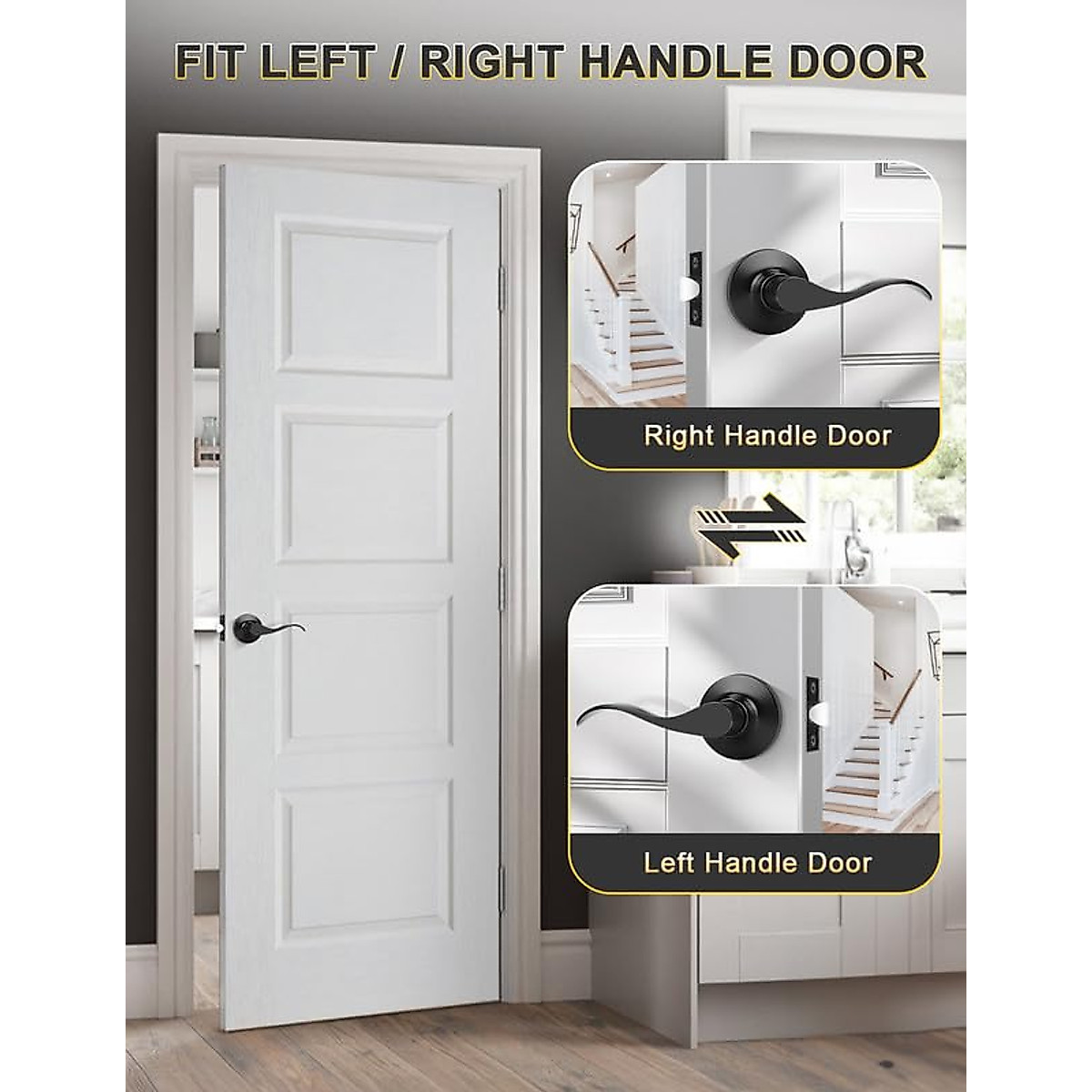 Mengico 6 Pack Door Handle Lock,Black Door Lever Interior,Passage Door Levers Closet Hallway Door Lever,Reversible Wave Lever Handles