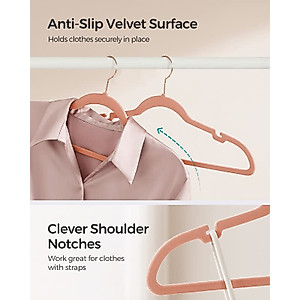 SONGMICS Velvet Hangers 50 Pack, Non-Slip Clothes Hangers, with Shoulder Notches, Pants Bar, 360° Swivel Hook, Space-Saving, for Closet, Pink UCRF029PK05