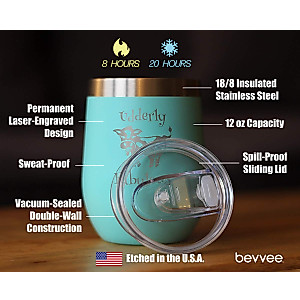 Bevvee Udderly Fabulous - Cow Wine Tumbler with Sliding Lid - Stemless Stainless Steel Insulated Cup - Funny Outdoor Camping Mug - Teal