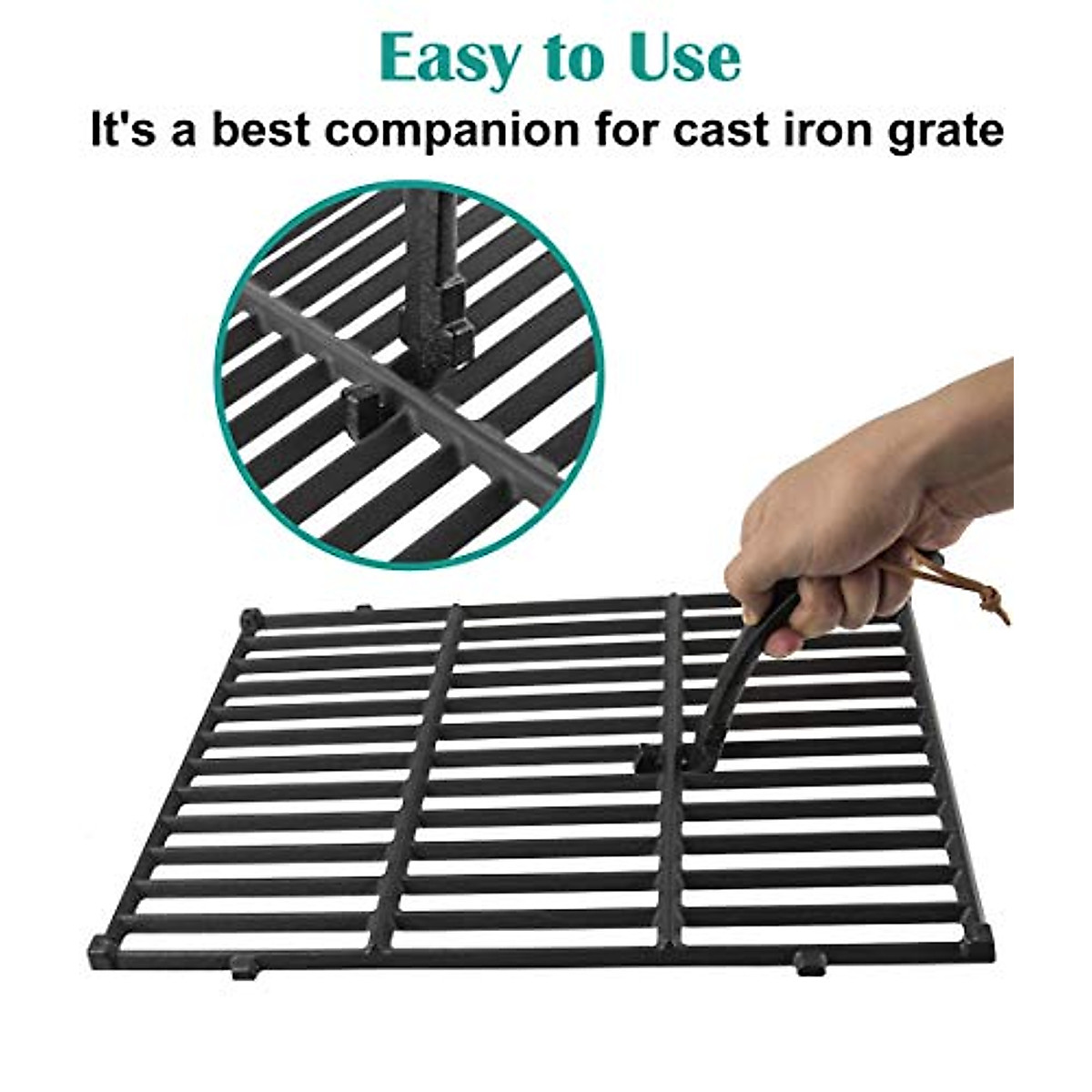 EasiBBQ Cast Iron Grill Grate Lifter, Cooking Grid Lifter Gripper for Big Green Egg, Primo Kamado Charcoal Grill Smoker