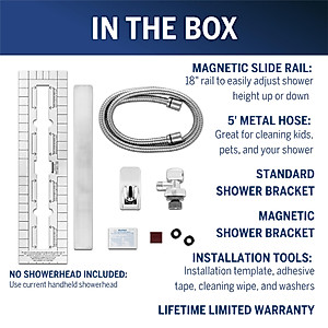Waterpik Magnetic Slide Strip Accessory Kit, Chrome - For Handheld Shower Heads (not included) - Height Adjustable