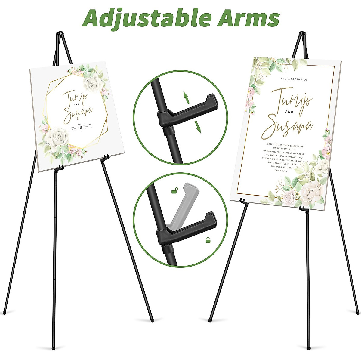 63" Tall Display Easel, Folding Instant Poster Easel, Black Steel Metal Telescoping Art Easel for Display Show, Easy Assembly with Carrying Bag (Black, 1Pack)