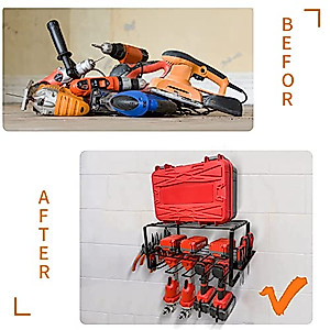 Polgar's Power Tool Organizer With Charging Station,Drill Holder Wall Mount,Garage Storage Shelves for Organization and Storage,Heavy Duty Pegboard Wall Organizer Set Solid Metal Black