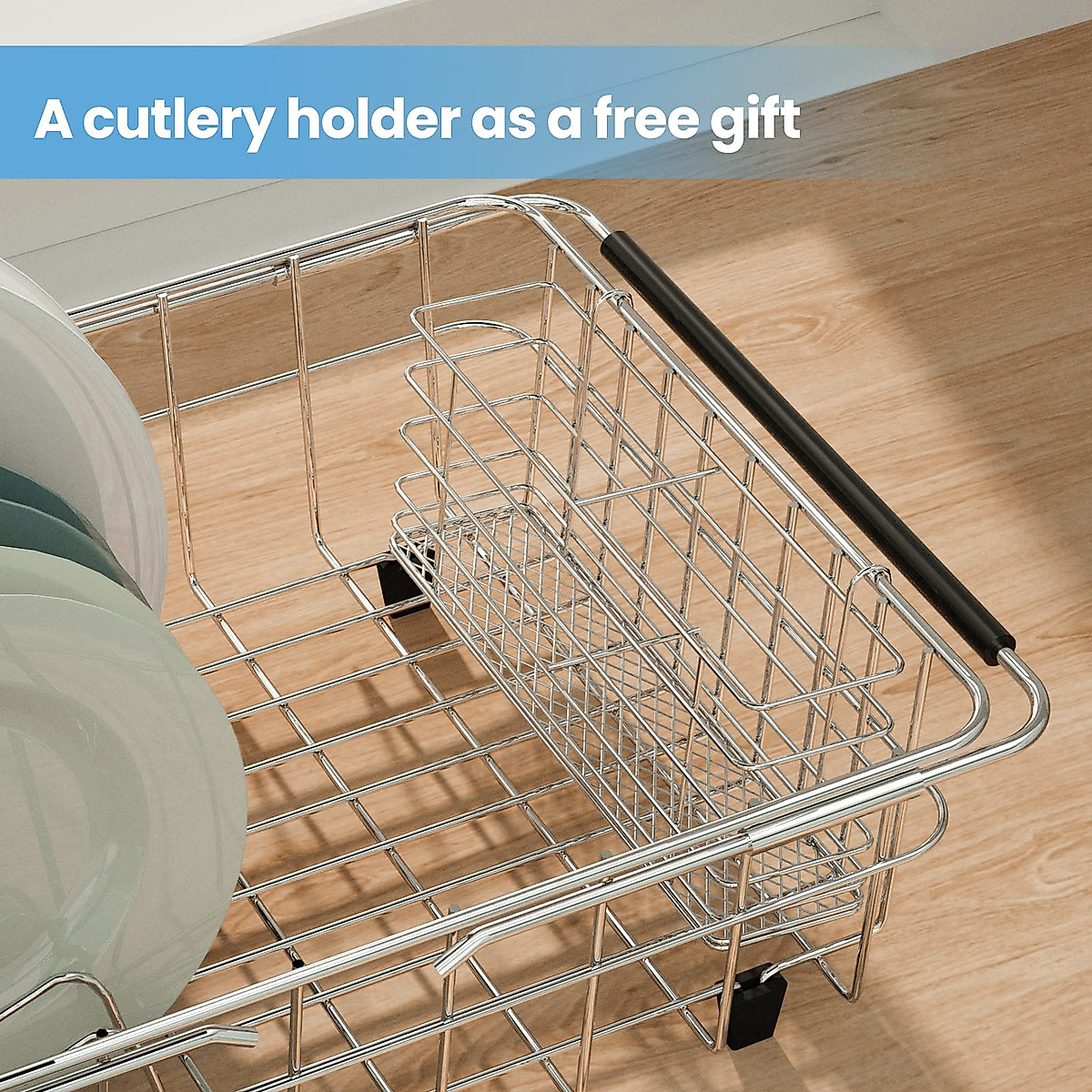 FAWEGO Expandable Sink Dish Drying Rack Adjustable 304 Stainless Steel in Sink Dish Drainer, Rustproof Dish Rack for Sink or Counter top