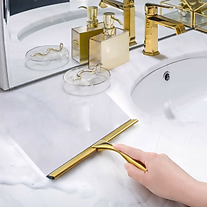 HIWARE All-Purpose Shower Squeegee for Shower Doors, Bathroom, Window and Car Glass - Brass, Stainless Steel, 10 Inches