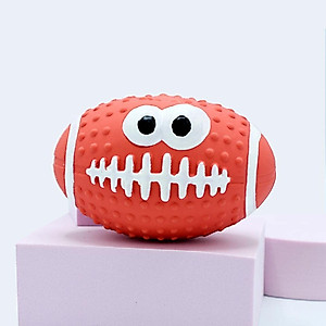 IEUDNS Squeaky Dog Toys Cartoon Dog Balls with Squeaker Rubber Latex for Small and Medium Breed, Red Rugby