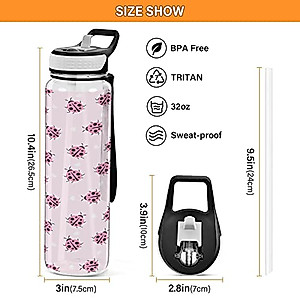 Fustylead Cute Ladybug 32 oz Tritan Water Bottle with Straw, Leakproof and BPA-Free Sport Water Bottle for Fitness, Gym & Outdoor