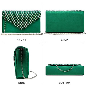 Dasein Women Colorful Rhinestone Evening Clutch Bags Wedding Purses Cocktail Prom Clutches Formal Party Clutches (Green)