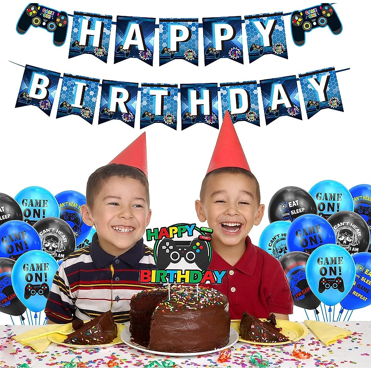 35pcs Blue Video Game Birthday Party Decorations For Boys,video Game Party Supplies Birthday Banner Balloons Cake Toppers For Kids Men Gamers Handheld Gamepad Theme Birthday Party Decoration