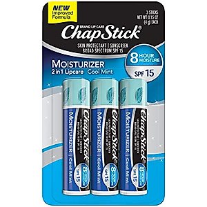 ChapStick Moisturizer Cool Mint Lip Balm Tubes, SPF 15 and Skin Protectant - 3 Count (Pack of 1