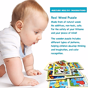 IHOMEINF Toddler Wooden Puzzles for Kids Ages 3-8, Montessori Toys for 3 4 5 6 7 8 Year Old, 4 Pack Animal Jigsaw Puzzles Set Preschool Learning Toys Boys Girls Gifts (Animals Puzzles 9 Pcs)