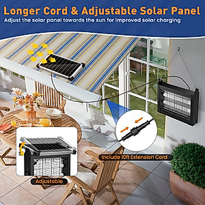 Bug Zapper Outdoor Solar Powered, Zwiran Mosquito Zapper Indoor with 4500V High Powered, Electric Fly Zapper with Extension Cord and Grounding Bracket, Rechargeable Waterproof Mosquito Killer