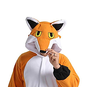 dressfan Animal Fox Onesie Fox Costume Cosplay Costume Fox Pajamas One Piece Sleepwear Orange for Unisex Adults Teens Kids