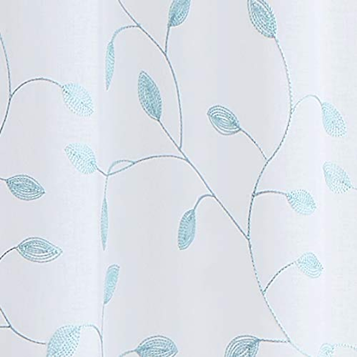Fragrantex Sheer Kitchen Curtains 36" Length Spa Blue Leaf Embroidered Short Curtains for Bathroom Farmhouse Botanical Window Treatment Set for Cafe/Basement/Laundry,Rod Pocket 28" Wx36 L