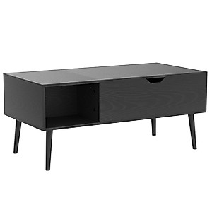 OLIXIS Modern Lift Top Coffee Table Wooden Furniture with Storage Shelf and Hidden Compartment for Living Room Office, Black