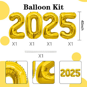 2025 Balloons, 40 inch Foil Gold Number Balloons 2 0 2 5, 2025 New Years Decorations, New Years Eve Party Supplies 2025, Class of 2025 Graduation Decorations, Happy New Year Decorations 2025