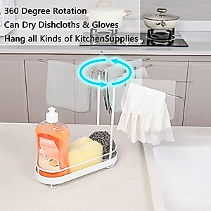 AFYDTMY Sponge Holder for Kitchen Sink,360° Rotating Dish Cloth Holder & Removable Drain Pan,Kitchen Sink Caddy Organizer for Sponge Brush Soap Dish Dish Cloth Rack