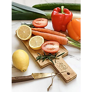 Bamboo cutting board for food prep, meat, vegetables, fruits, crackers, nuts and cheese| 100% organic | long handle board| reversible design (100% Bamboo- Style: SQ1)