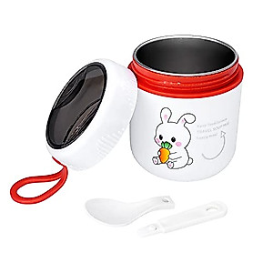 Yanglonghui Thermos with Foldable Spoon, Stainless Steel Thermal Food Container Soup Cup Leak Proof Insulated Lunch Box Hot Cold Food for Office Picnic Travel (White)
