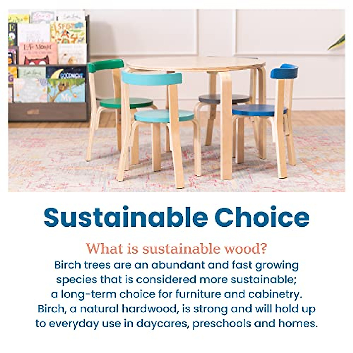 ECR4Kids Bentwood Round Table and Curved Back Chair Set, Kids Furniture, Contemporary, 5-Piece