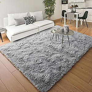 Wellber Modern Soft Shag Rugs, 4x5.9 Feet Grey Fluffy Home Decorative Carpets for Bedroom, Rectangle Durable Fuzzy Area Rug for Living Room Dorm Nursery, Plush Floor Shaggy Fur Throw Rug