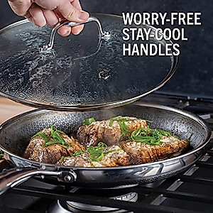 HexClad Hybrid Nonstick 12-Inch Fry Pan with Tempered Glass Lid, Stay-Cool Handle, Dishwasher and Oven Safe, Induction Ready, Compatible with All Cooktops