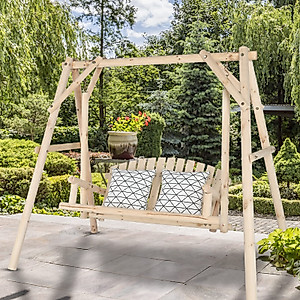 VINGLI Heavy Duty 880 LBS Wooden Patio Porch Swing with A-Frame Stand, Hanging Swing Bench Chair with Frame for Outside, Yard, Garden (Natural)