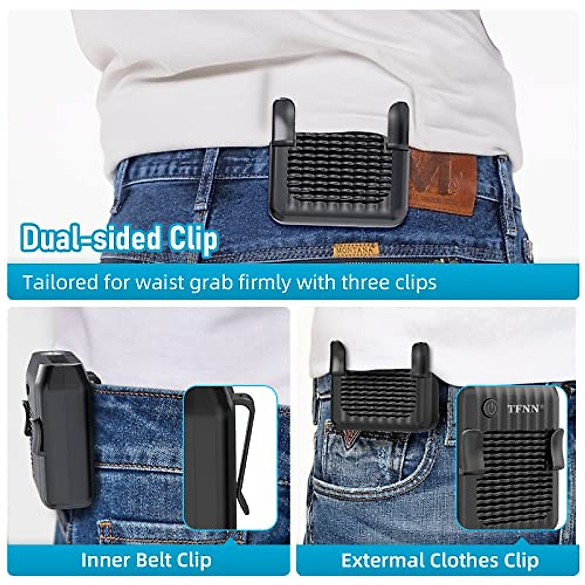 Personal Waist Clip Fan, TFNN 10000mAh Personal Neck Fan with Strong Light FlashLight, Rechargeable Personal Fan, Hands-free USB Belt Fan for Outdoor Works, Cycling, Fishing, Gardening, Hiking, Sports, Camping