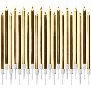 LUTER 48pcs Metallic Birthday Candles in Holders Tall Birthday Cake Candles Long Thin Cupcake Candles for Birthday Wedding Party Decoration