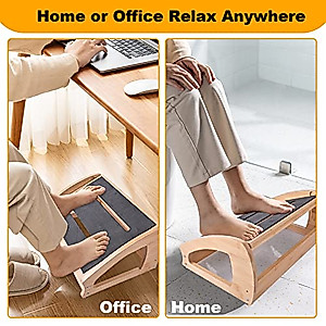 Bamboo Under Desk Footrest, Ergonomic Foot Rest with 4 Height Position Office Footrest, Improves Posture and Blood Circulation, Portable Step Stool for Home and Office or Work Standing Desks