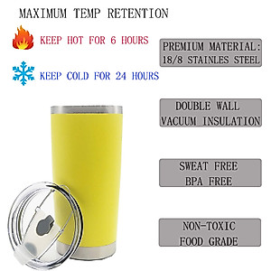 JOYSIP 20oz Stainless Steel Thermal Travel Mug with Lid, Double Walled Vacuum Insulated Coffee Tumbler Cup for Home, Office, Sports, 600ml (YELLOW)