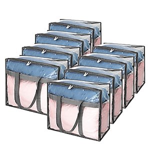 Fixwal 8 Pack Clear Clothes Storage Bags Vinyl Organizers with Sturdy Zippers Reinforced Handle Plastic Moving Totes for BlanketsLinen Bedding Duvet Transparent Space Saver Containers