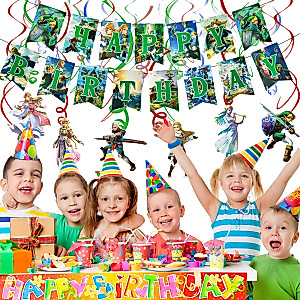 Birthday Party Banner And Hanging Swirls for Zelda,For Zelda Birthday Theme Party Decoration Supplies