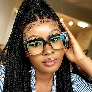 Zeelool Stylish Acetate Thick Oversized Square Eyeglasses Frame for Women with Non-prescription Clear Lens Brandon VFP0306-01 Tawny