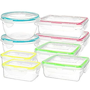 16 Piece Clip Lock Food Container Storage Set - Microwave & Dishwasher Safe Kitchen Box