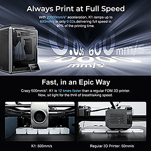 Official Creality K1 3D Printer Speedy Printing Machine,600mm/s High Speed,WiFi Control,Self-test,No Ring&Z-Banding,Auto Leveling,Extensible,Unibody Die-Cast,Out of Box,Smarter,12x faster,Beat Ender 3