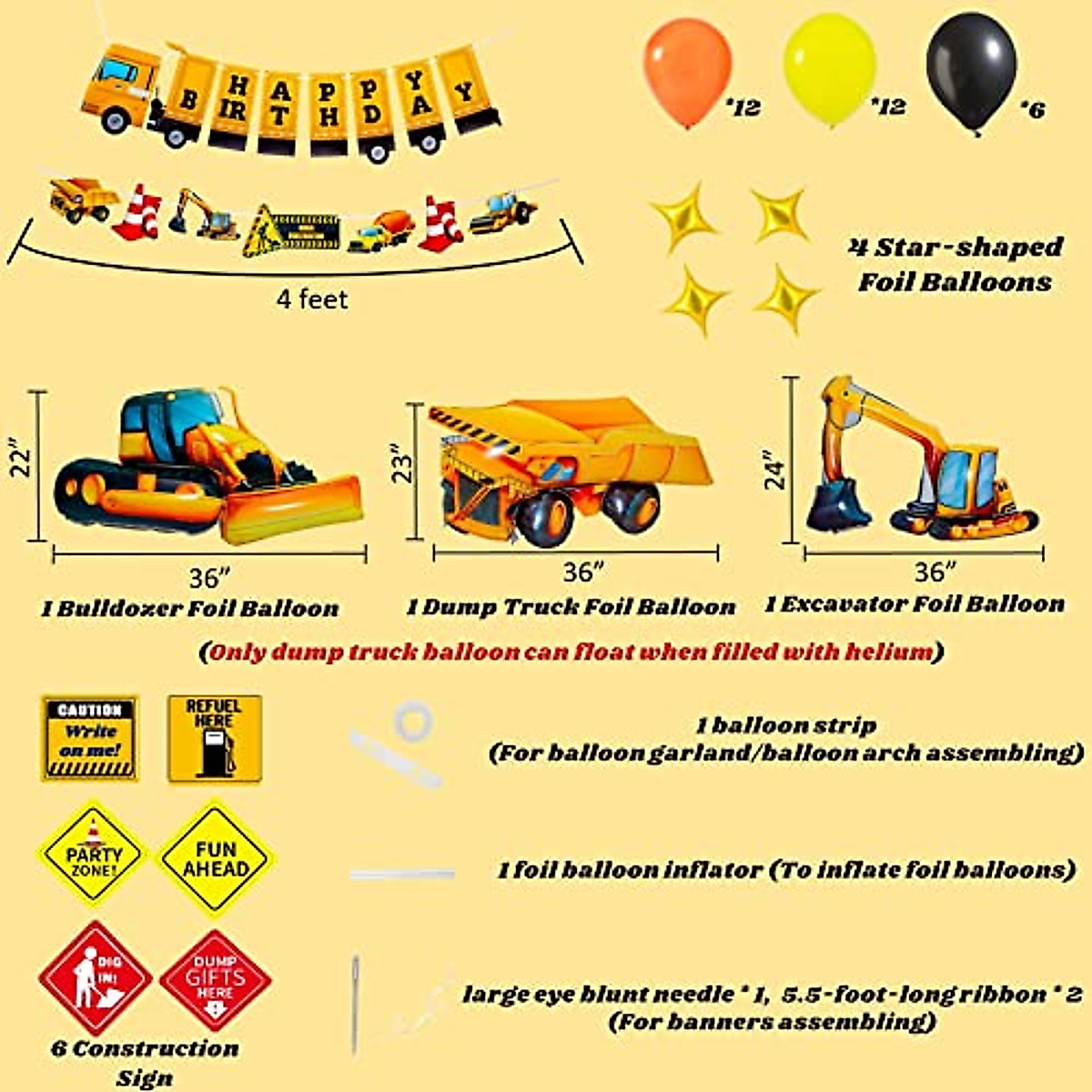 Construction Birthday Party Supplies Set Construction Party Decorations Kits Dump Truck Party Pack for Kids with Dump Truck Balloon Excavator Balloon and Bulldozer Balloon for Boys Birthday Party Decorations