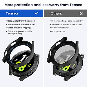 Tensea [4Pack] for Samsung Galaxy Watch 5 2022/4 2021 Screen Protector and Case 44mm, Anti-Fog Tempered Glass Protective Film/Hard PC Bumper, Face Cover Set