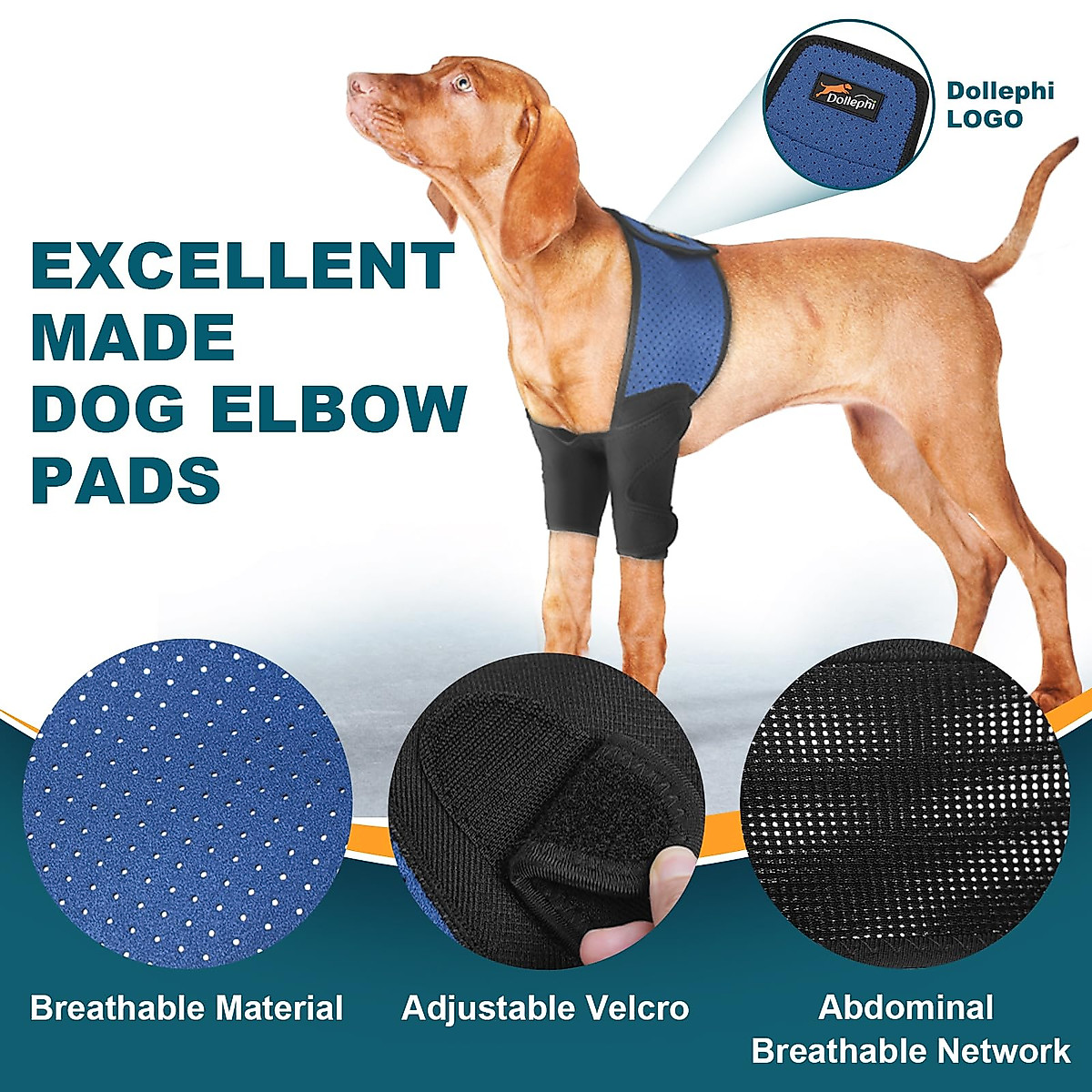 Dollephi Dog Elbow Protector for Shoulder and Front Leg, Dog Recovery Sleeves Support Pet Wounds Prevent Licking, Elbow Pads Injury and Loss of Stability from Arthritis（XL,Blue