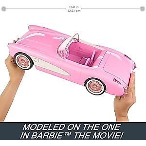 Hot Wheels RC Barbie Corvette, Battery-Operated Remote-Control Toy Car from Barbie The Movie, Holds 2 Barbie Dolls, Trunk Opens for Storage