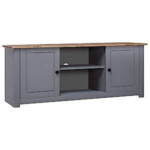vidaXL Solid Pine Wood TV Stand - Panama Range - Gray, Retro Design, Ideal for Living Room, 47.2"x15.7"x19.7" with 2 Doors, 2 Compartments, Scandinavian Style