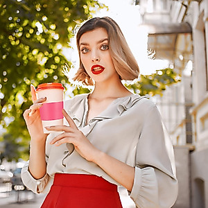 50 Pcs Coffee Sleeves Disposable Corrugated Kraft Paper Cup Sleeve Holder Protective Insulated Heat Espresso Coffee Cup Holder Fits 12, 16, 20, 22, 24 oz Hot Cold Drinks Cups(Pink)