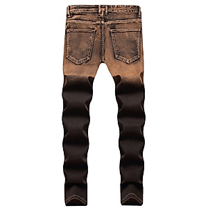 Men's Retro Tied Dyed Jeans Ripped Stretch Printed Slim Fit Denim Pants Vintage Straight Washed Distressed Jean (Orange,34)