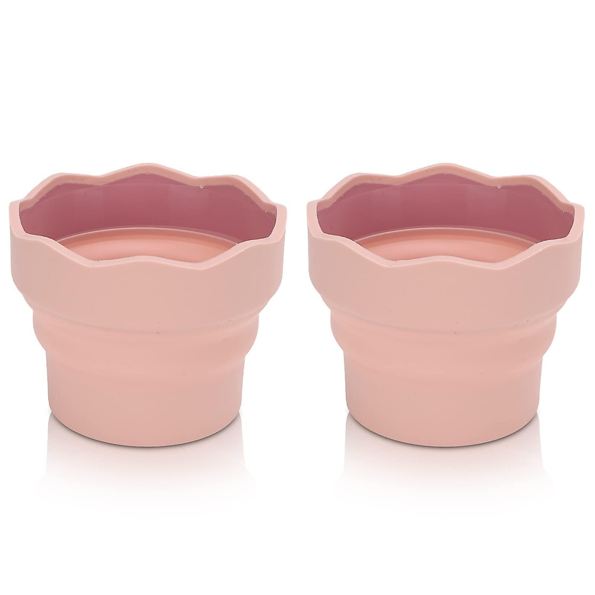 2Pcs Collapsible Paint Brush Washer, Portable Silicone Washing Bucket Brush Holder Cleaner Painting Water Cup for Watercolor Oil Painting(Pink)