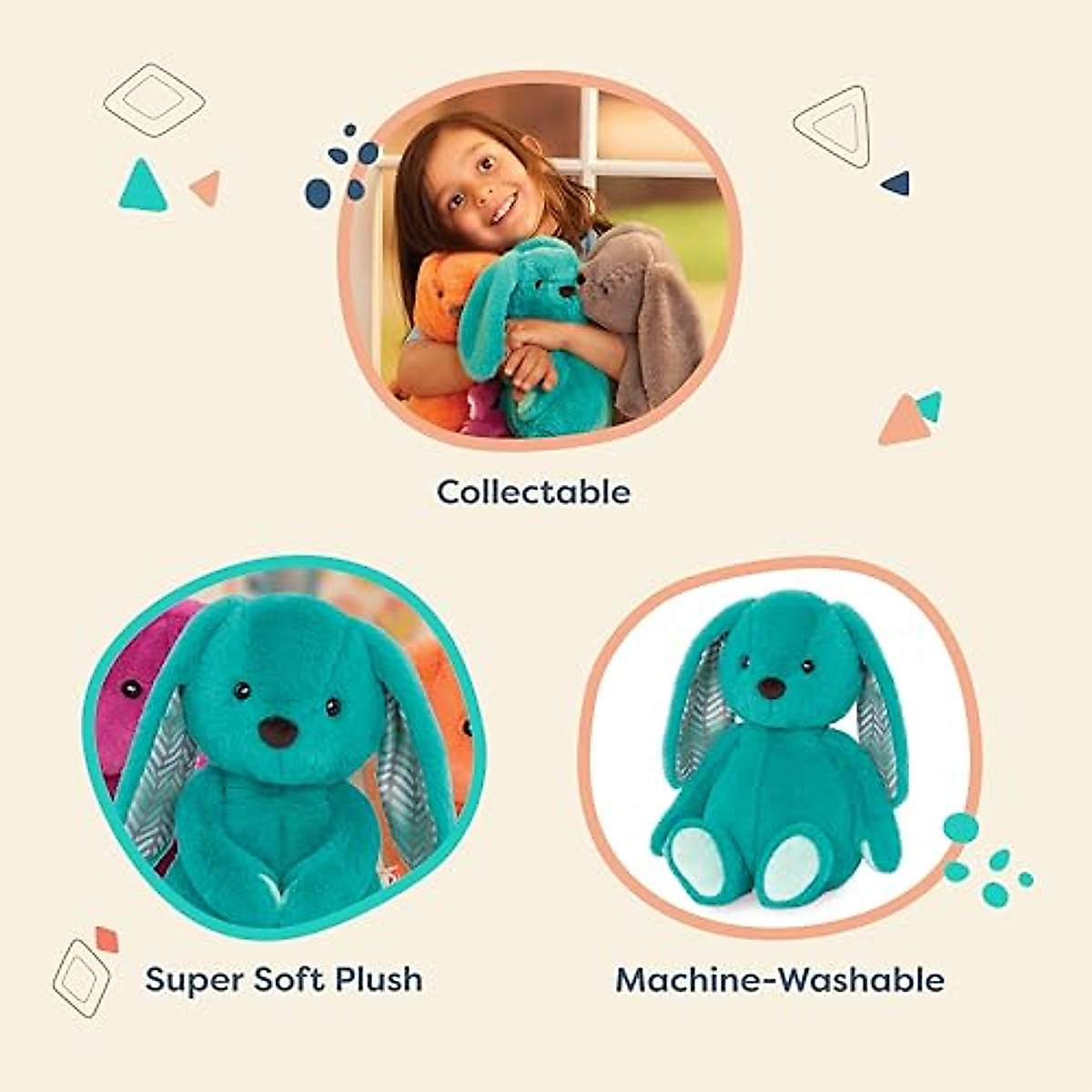 B. toys- B. softies-12" Plush Bunny -Super Soft Stuffed Animal- Washable Rabbit Toy- for Babies, Toddlers, Kids- Happy Hues- Cottontail Cutie Teal Bunny- 0 Months +