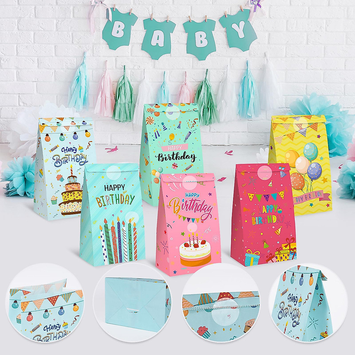 STARRKY 36PCS Birthday Party Favor Bags for Kids, Happy Birthday Goodie Bags Treat Bags Gift Bags for Kids Birthday Party