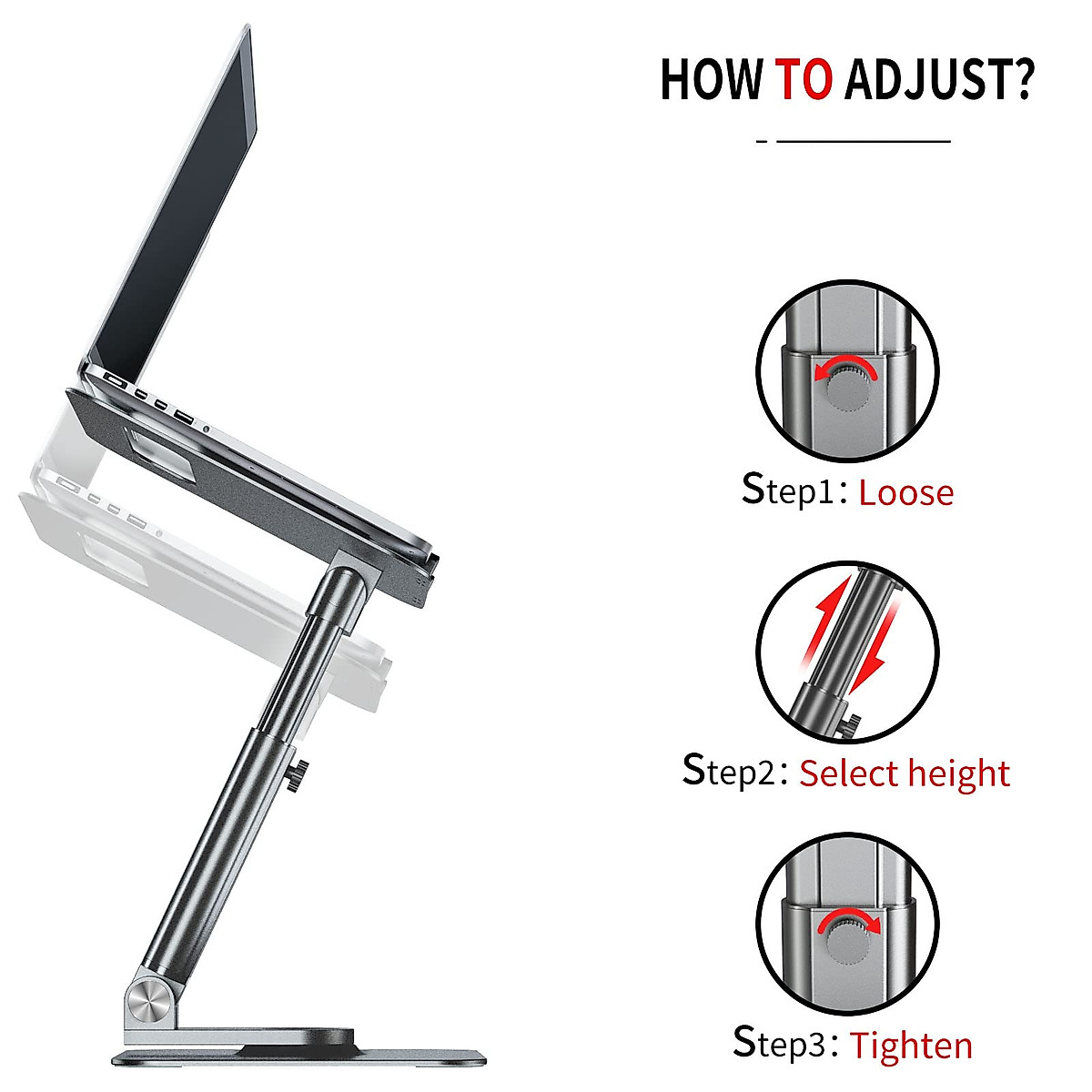 Laptop Stand, 360° Swivel & Adjustable Laptop Stand for Desk,Telescopic Laptop Riser Freedom Height & Multi-Angle, Foldable and Portable Computer Stand for All MacBook Laptops 10 15 17 inches - Grey